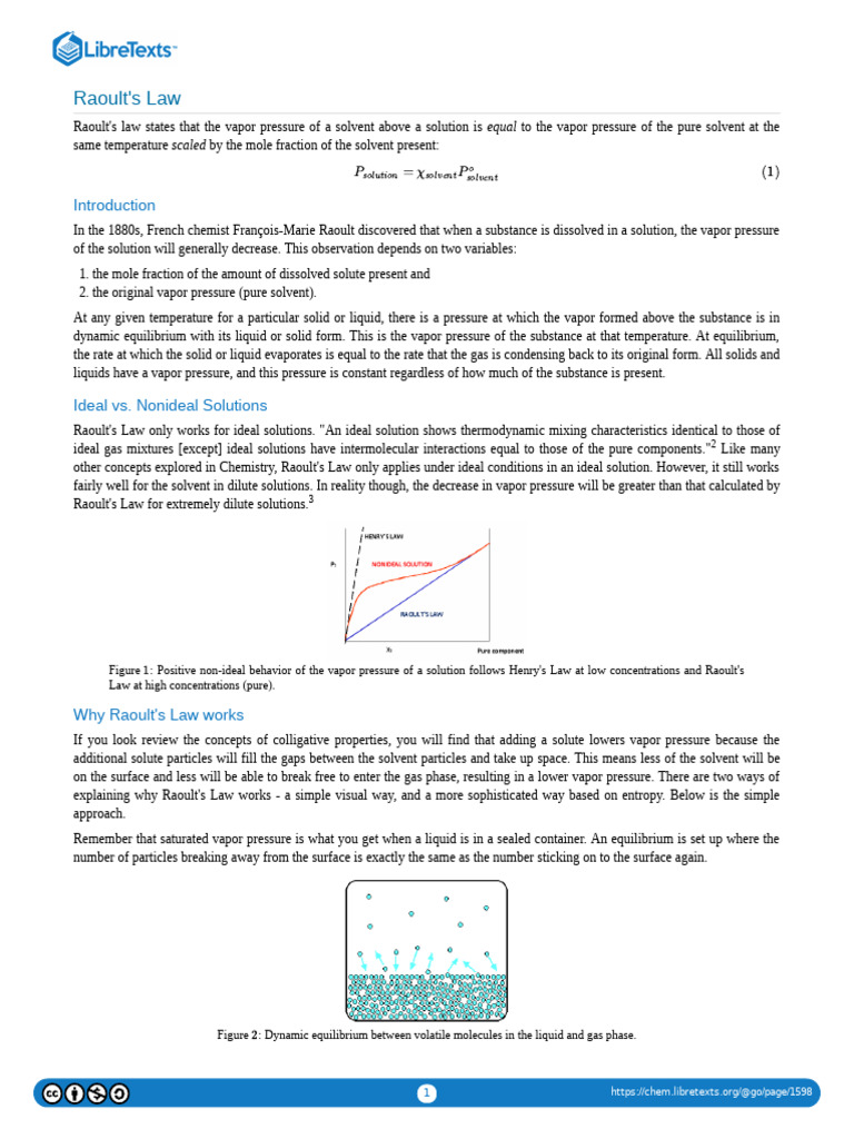 Changes in Vapor Pressure Raoult's Law | PDF | Vapor | Phase (Matter)