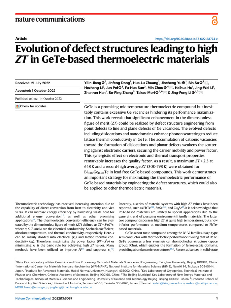 Evolution Of Defect Structures Leading To High Zt In Gete Based