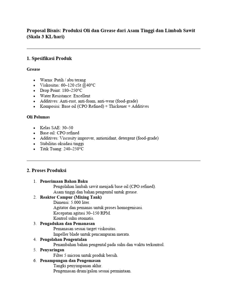 Proposal Bisnis Produksi Oli & Grease Hijau Dari L - 250417 - 162107 | PDF