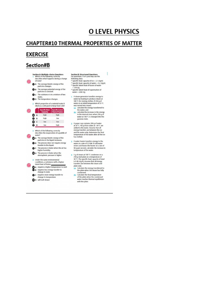 O Level Physics CH 10 Exercise | PDF | Phase (Matter) | Nature