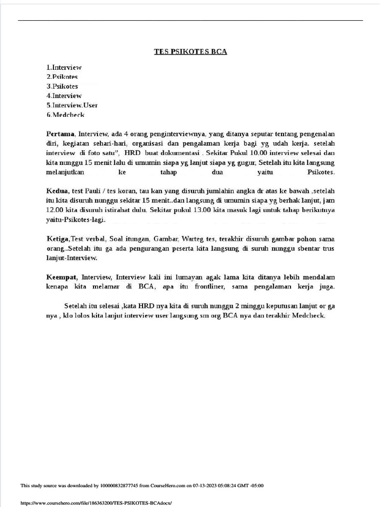 Tes Psikotes BCA Online PDF | PDF