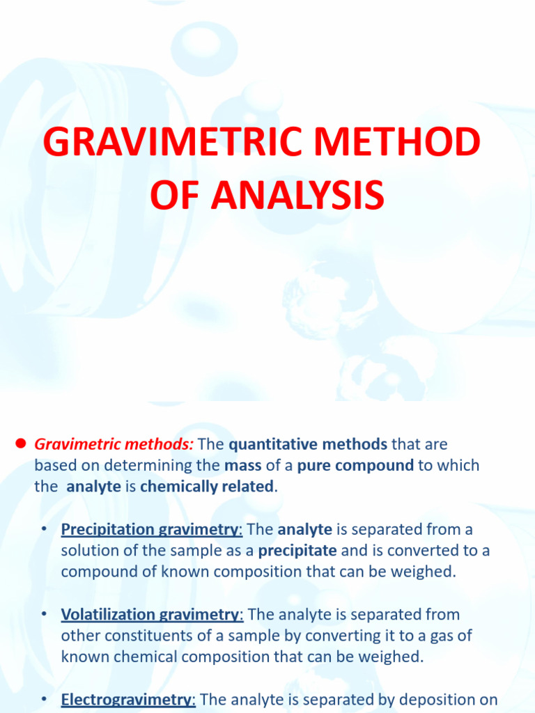 Gravimetric Analysis Methods Explained | PDF | Precipitation (Chemistry ...