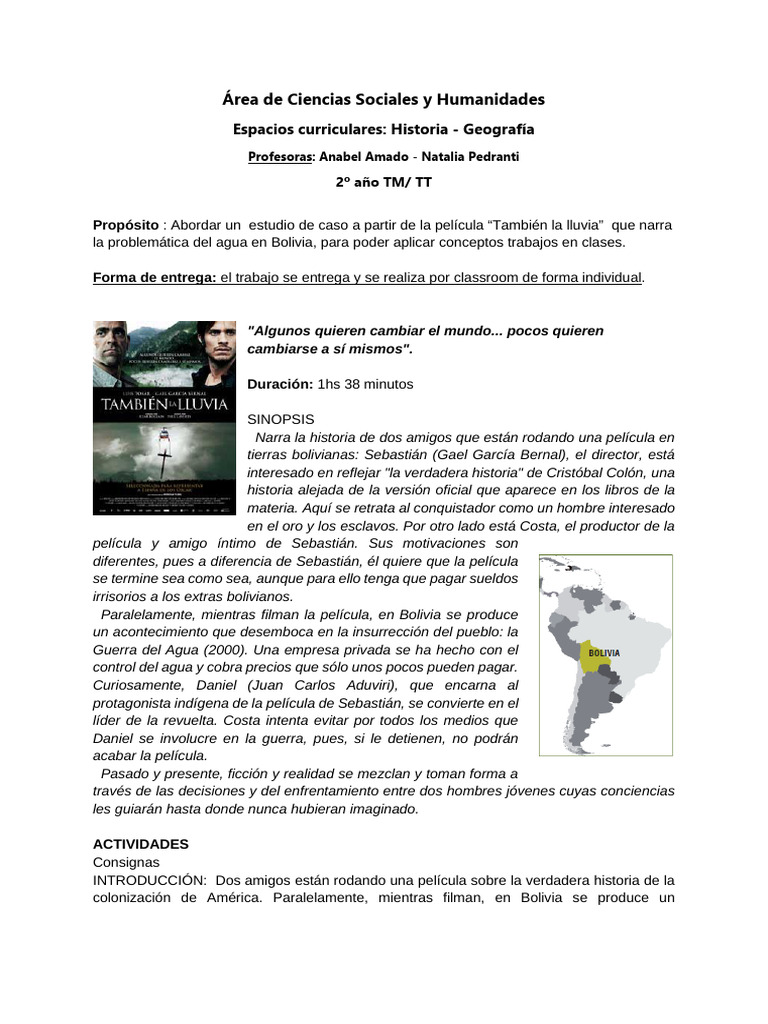 Hist - Geo - Trabajo Práctico - Pelicula Tambien La Lluvia. | PDF