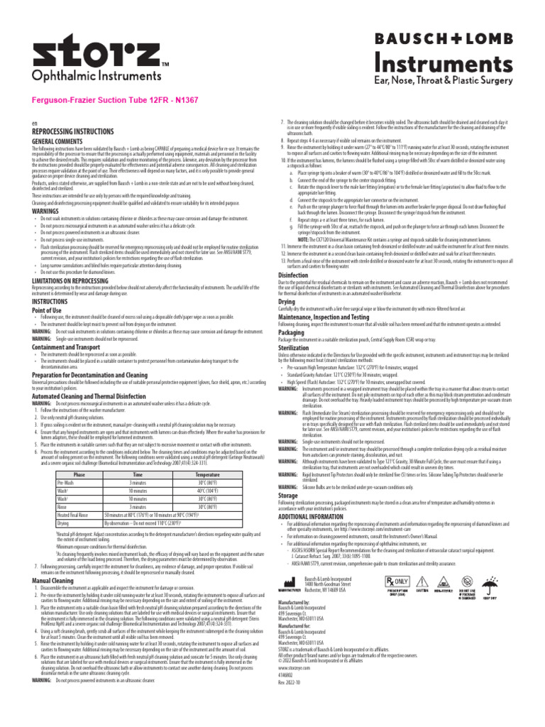Ferguson-Frazier Suction Tube Reprocessing Guide | PDF | Sterilization ...