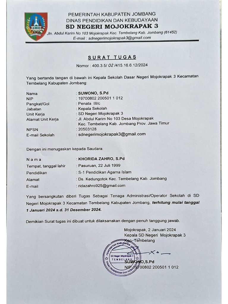 Surat Tugas Bu Rida | PDF