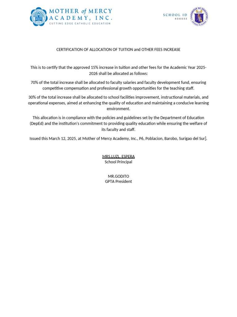 Certification of Allocation | PDF