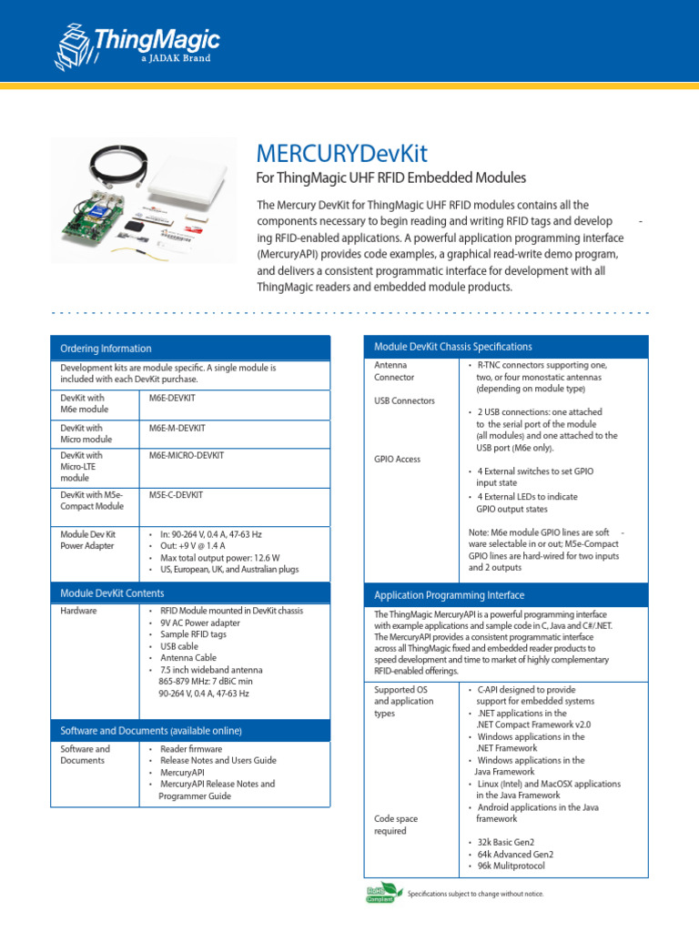 Devkit Modules-Datasheet JADAK-1 | PDF | Radio Frequency Identification | Usb