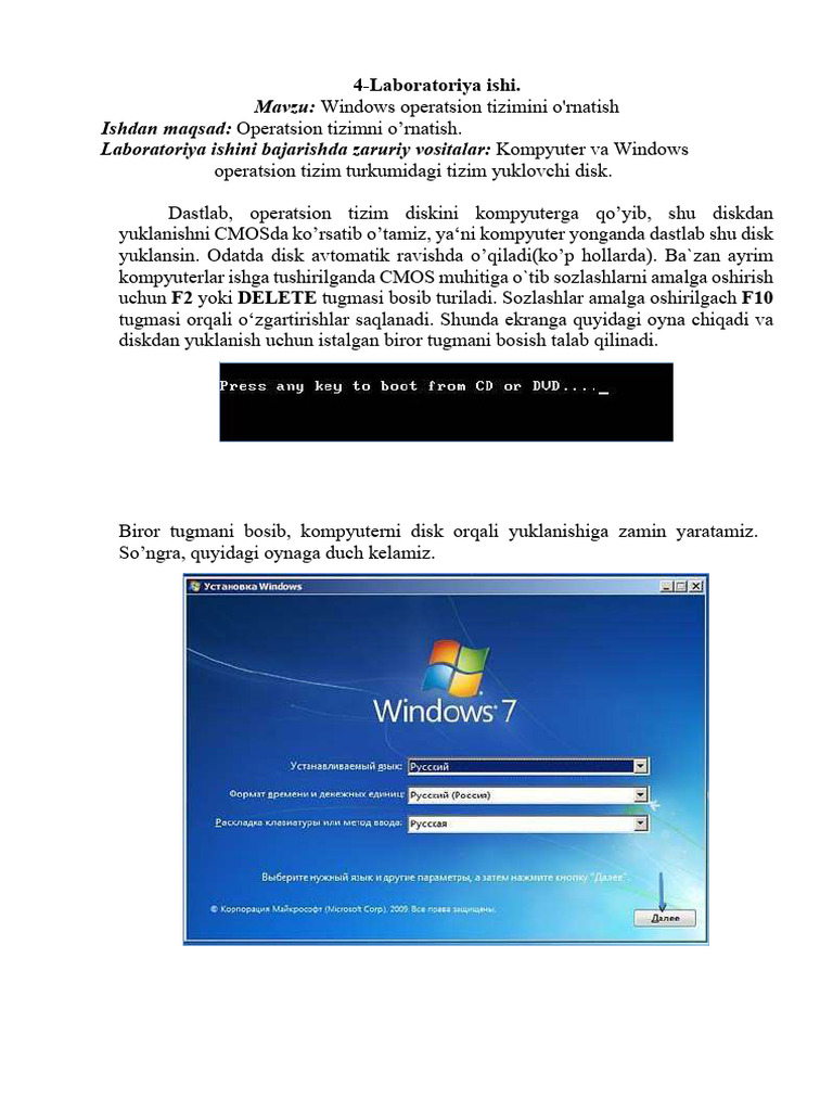 Mavzu - Windows Operatsion Tizimini O'rnatish | PDF