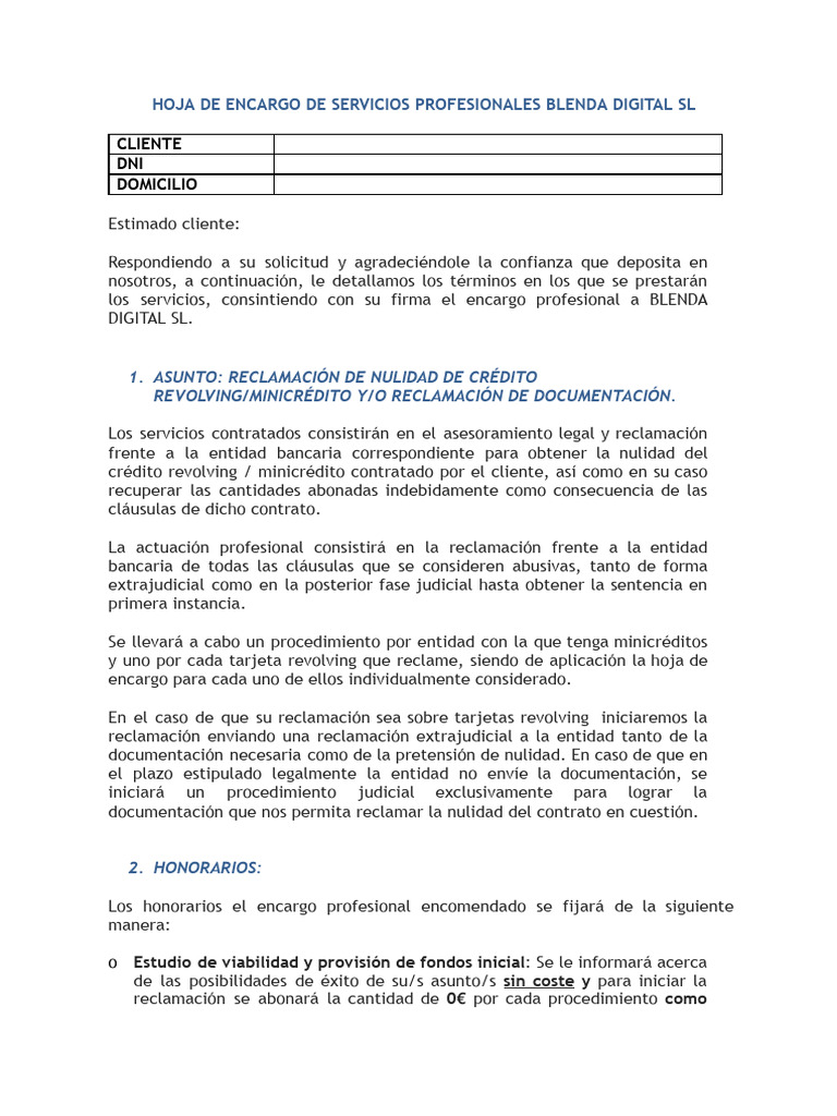Hoja de Encargo | PDF | Abogado | Crédito
