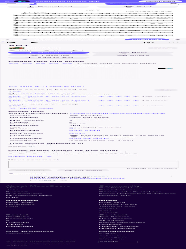APT Violin Sheet Music Download | PDF | Saxophone | Musicology