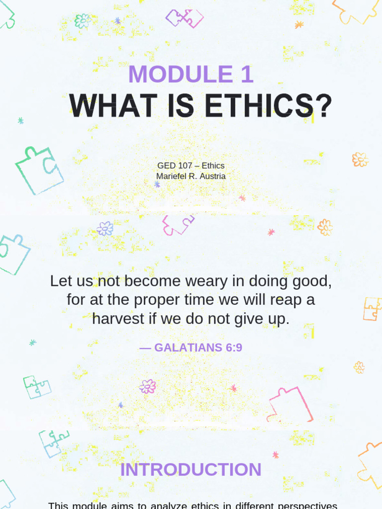 Module 1 Ethics Student Copy 1 | PDF | Morality | Liberal Arts Education