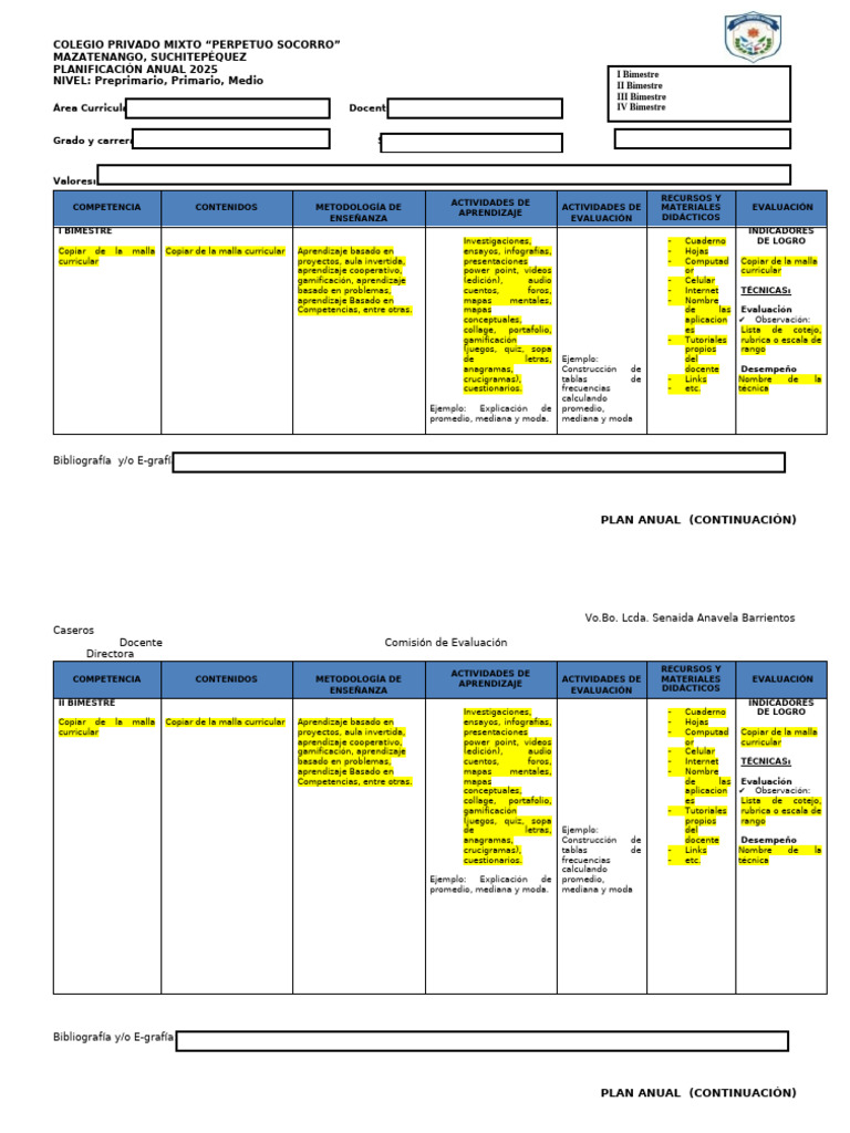 Plan Anual 2025 | PDF | Enseñando | Maestros