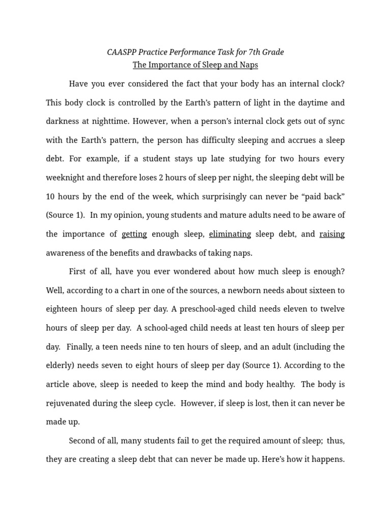 CAASPP Performance Task (Essay) | PDF | Sleep | Circadian Rhythm