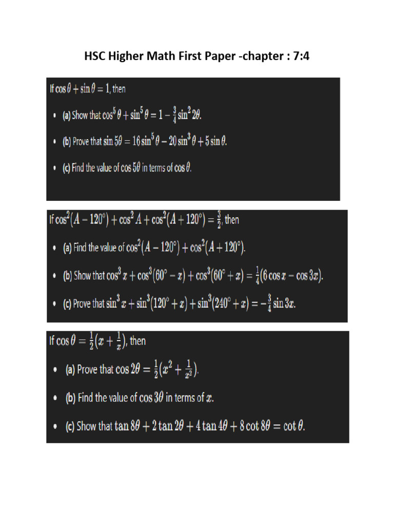 HSC Higher Math First Paper | PDF