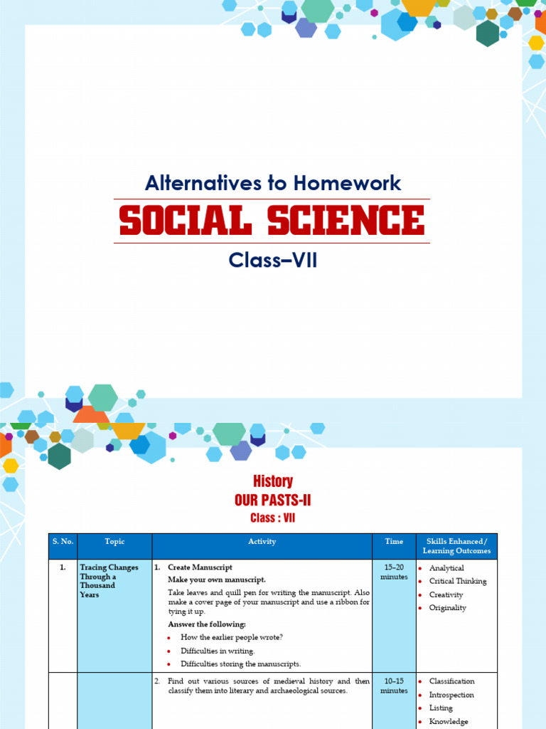 Alternative To Homework Class 7 Social Science | PDF