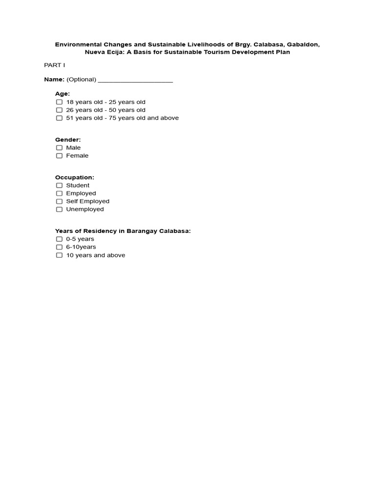 Calabasa Research Questionnaire - 2 | PDF | Natural Environment ...