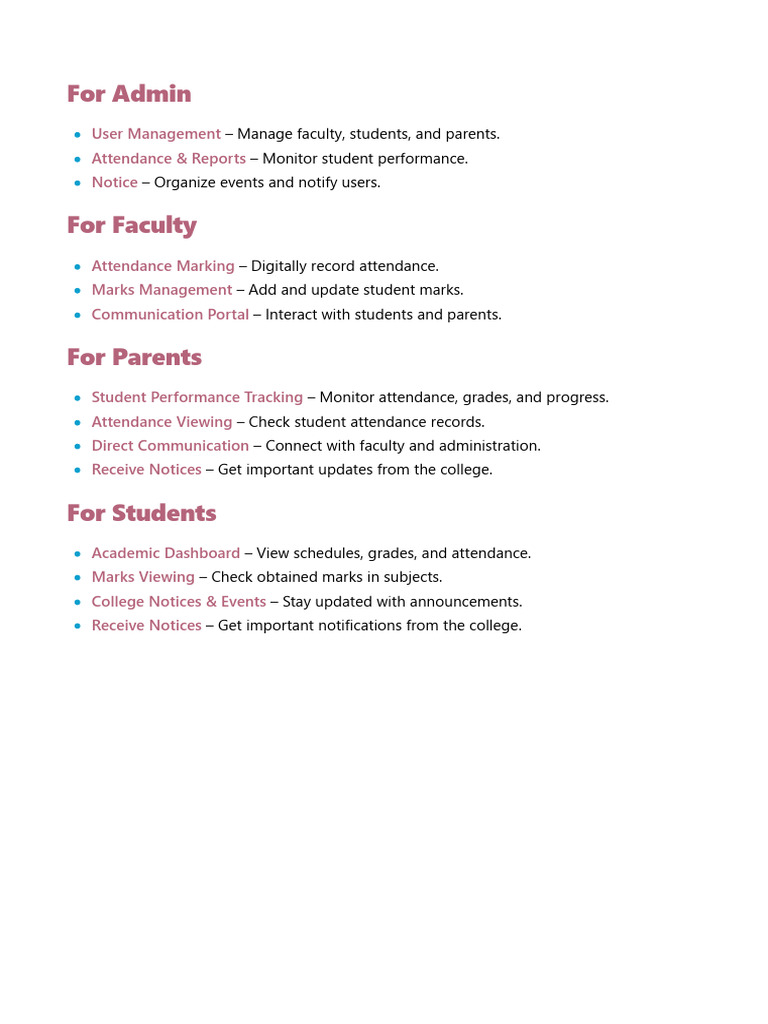 Features of College Management Application | PDF