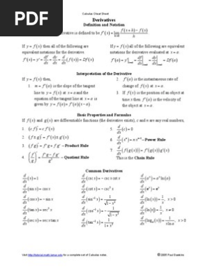 Calculus Cheats Sheets Integrals