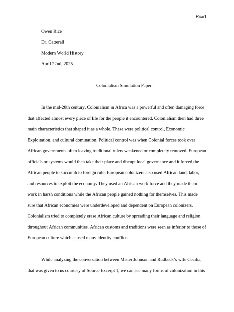 Colonialism Simulation Paper | PDF | Colonialism | Colonization