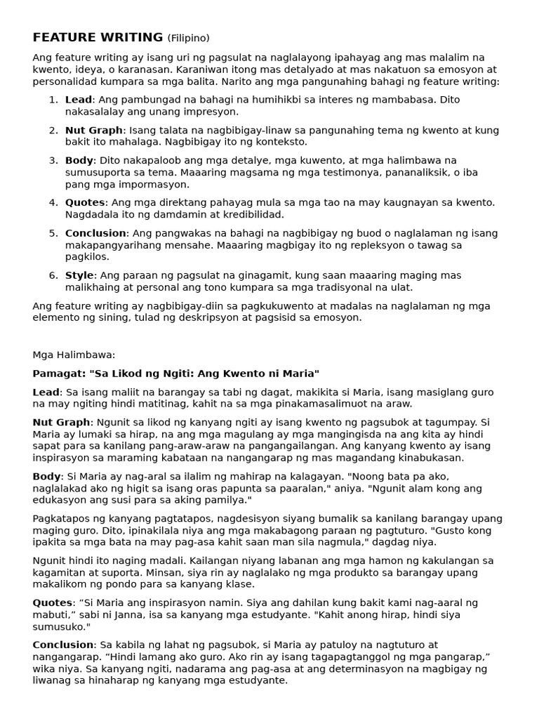 FEATURE WRITING (Filipino) | PDF
