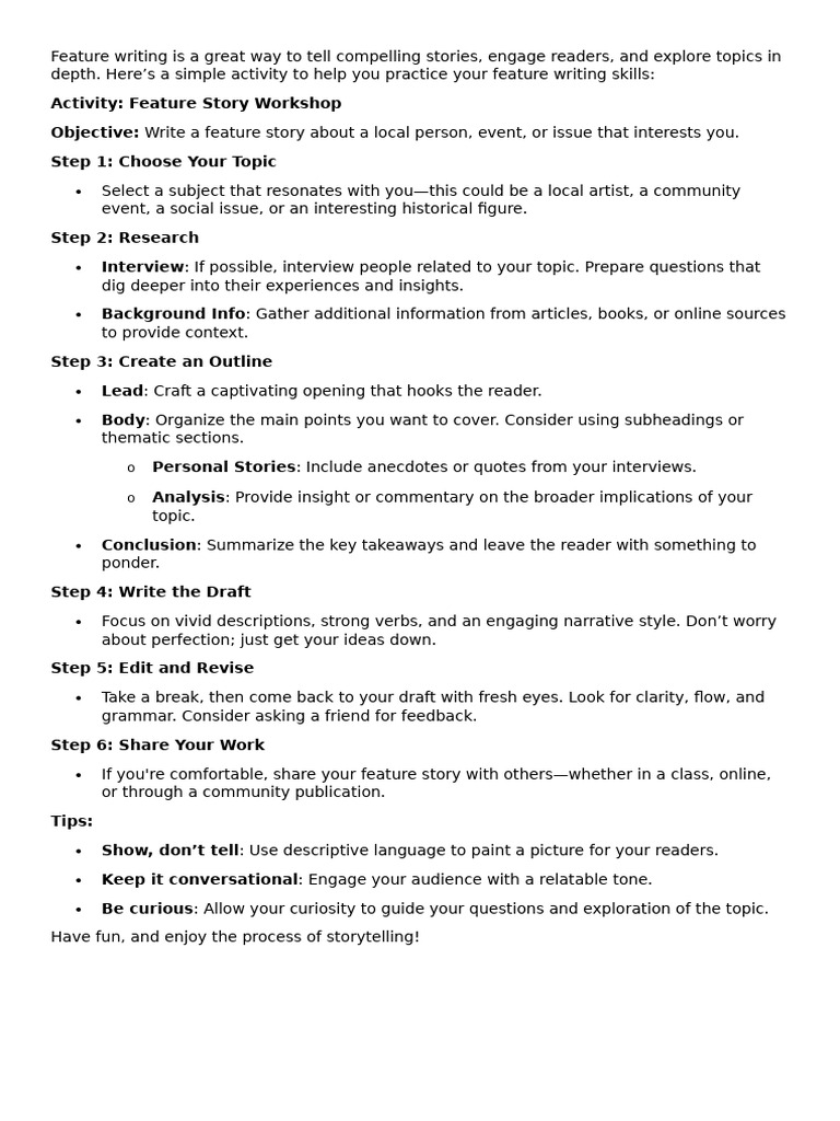 Feature Writing English | PDF