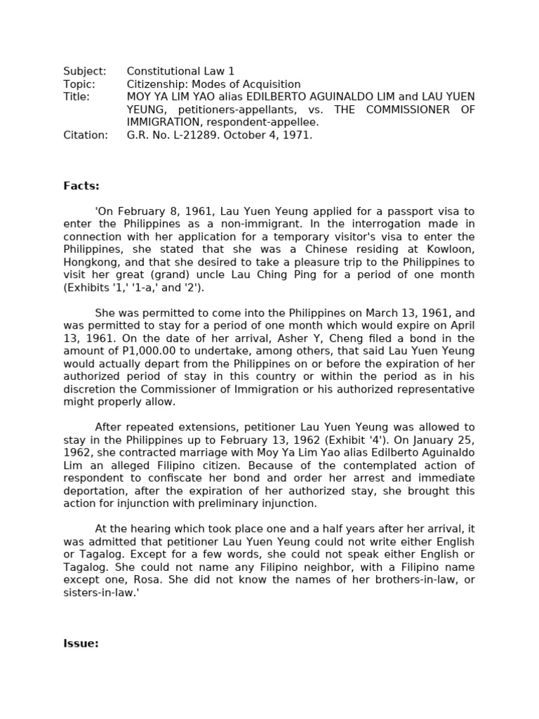 Mo Ya Lim Yao Vs Immigration | PDF | Naturalization | Travel Visa