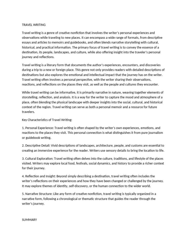 TRAVEL WRITING-WPS Office | PDF | Travel Literature | Narrative