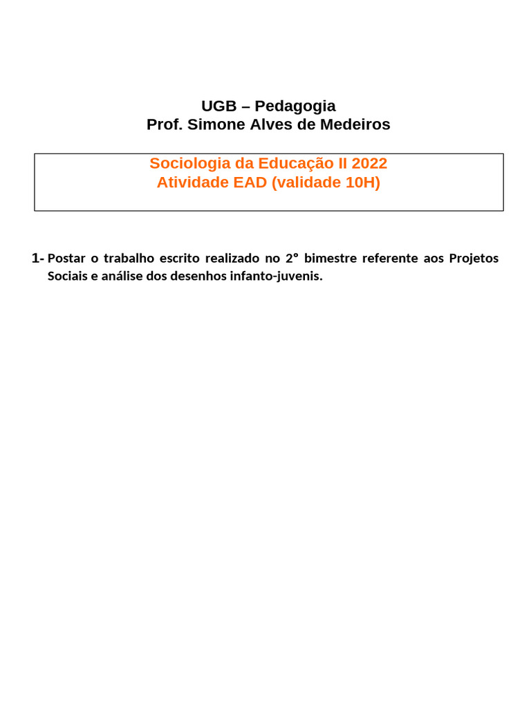 EAD - Atividade de Aprofundamento (10H) | PDF