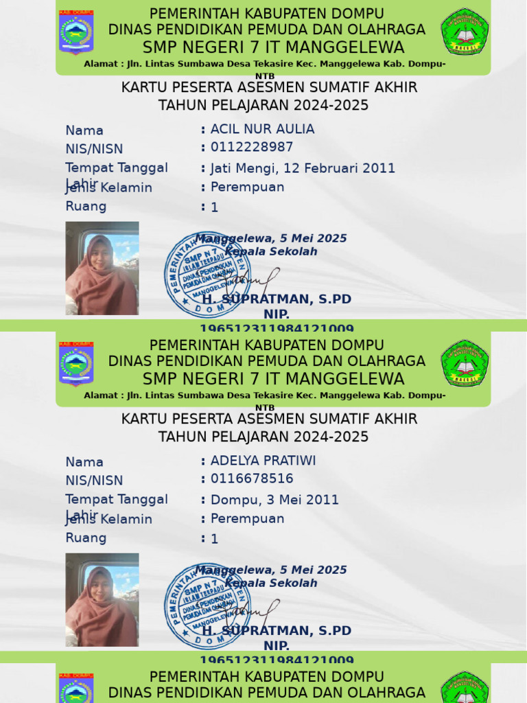 (Bulk 1) (Bulk 1) Putih Hijau Korporat Kartu Pelajar Siswa SMA Id Card ...