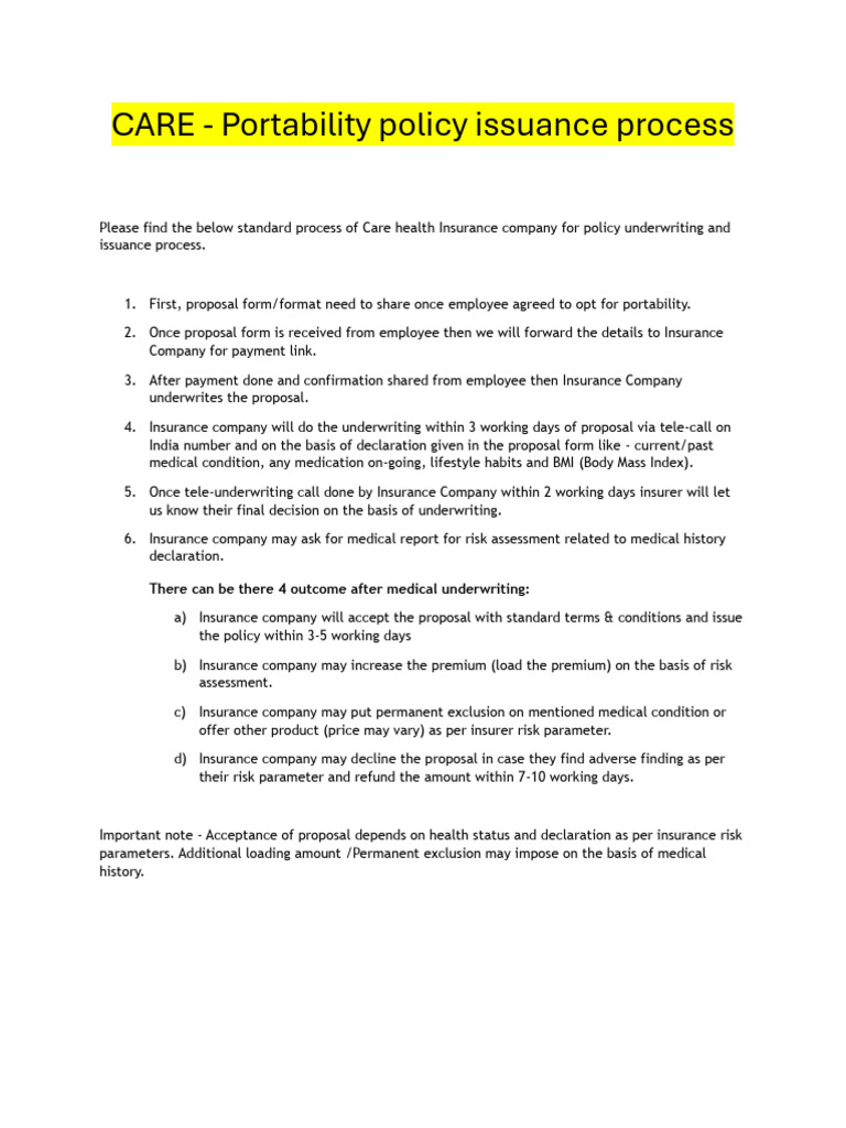 Care - Process of Policy Issuance - 2025 | PDF