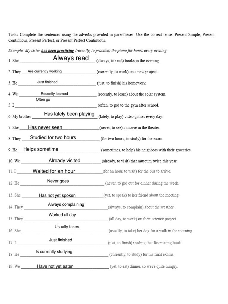 Se editó: Assignment: Present Tenses (Present Simple, Present ...