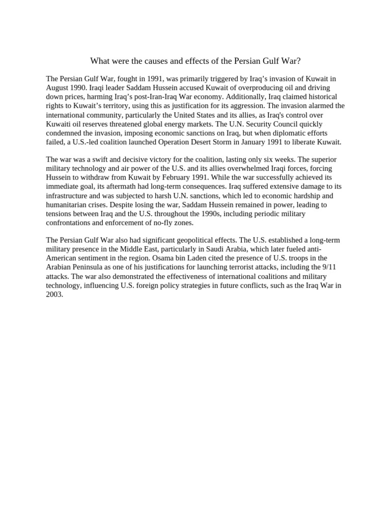 What Were The Causes and Effects of The Persian Gulf War - Test | PDF
