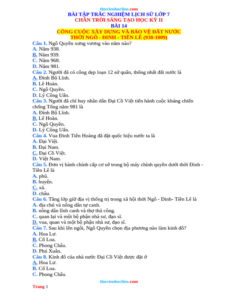 Trac Nghiem Lich Su 7 CTST HK2 | PDF