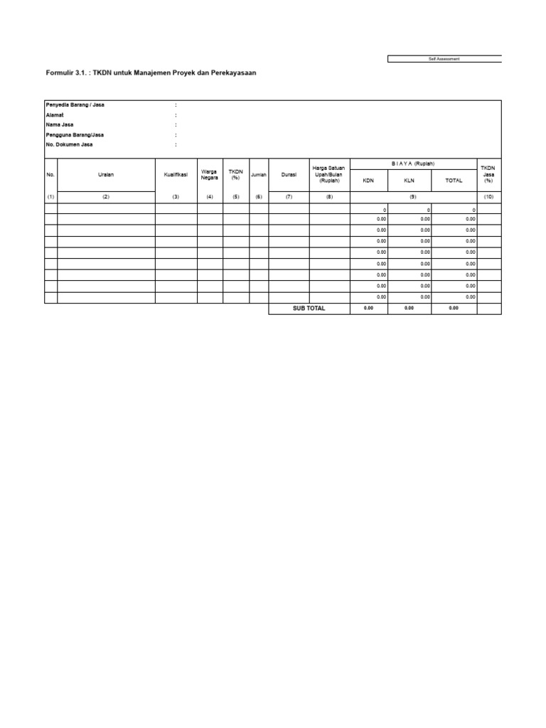 Form Isian TKDN Jasa-Kosong) - 1 | PDF
