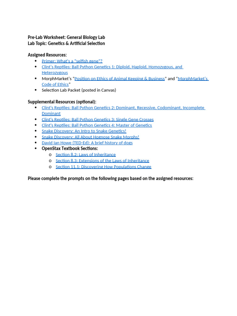 Genetics and Artificial Selection Lab Guide | PDF | Zygosity | Genetics