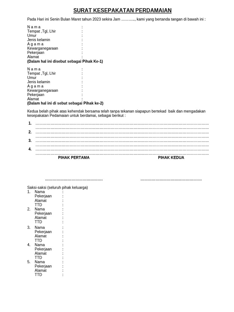 Format Kesepakat Perdamaian RJ | PDF