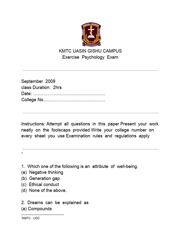 Psychology Exam with Marking Scheme | PDF | Psychology | Behavioural ...