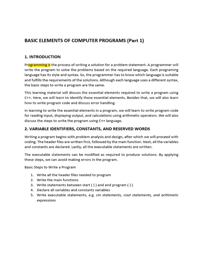 Basic Elements of Computer Programs | PDF | Programming | Computer Program