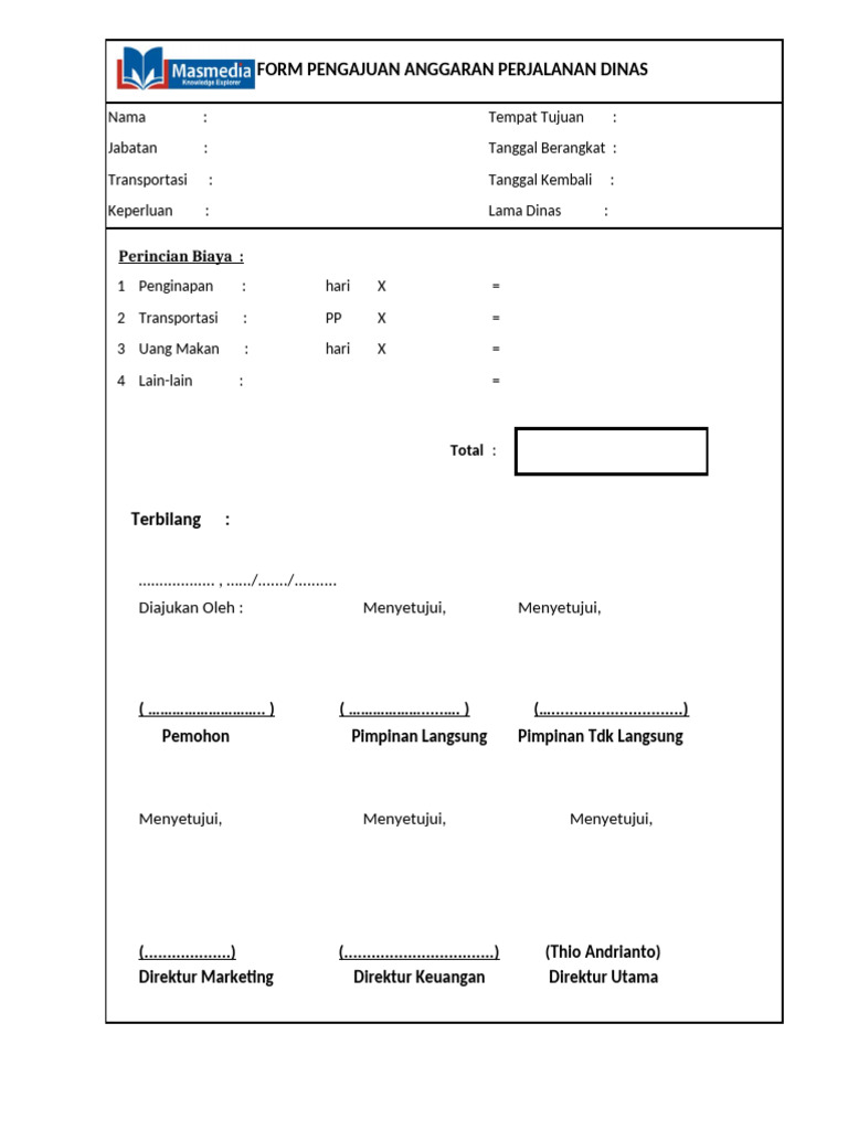 Form Anggaran Perjalanan Dinas | PDF