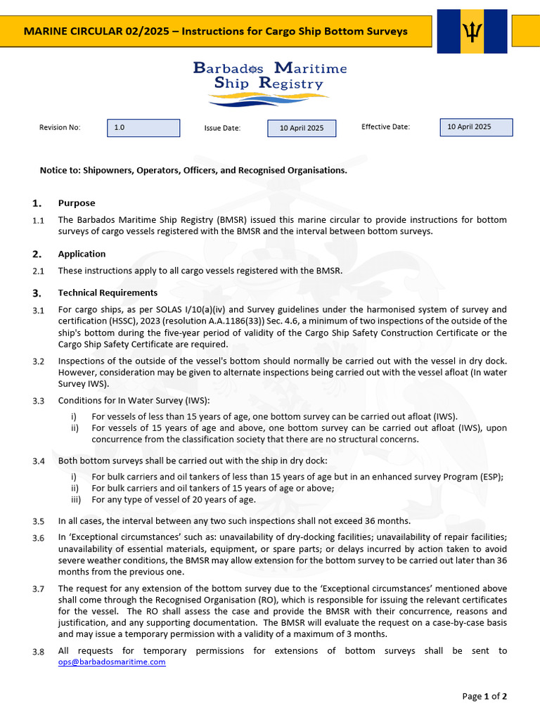 MC 022025 Instructions For Cargo Ship Bottom Surveys | PDF | Ships | Cargo