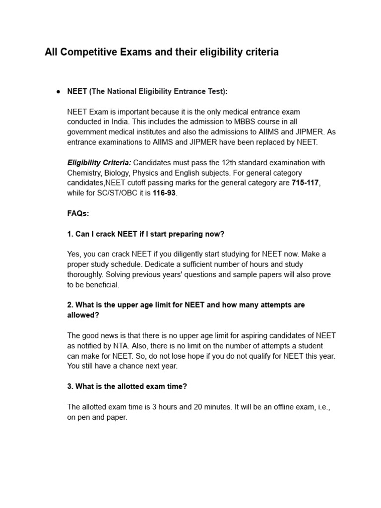 Competitive Exams and Eligibility in India | PDF | Standardized Tests ...