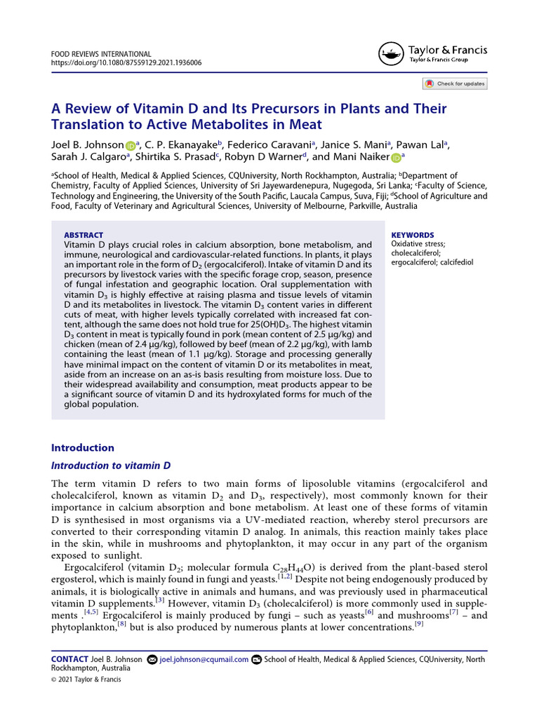 A Review of Vitamin D and Its Precursors in Plants | PDF | Vitamin D ...