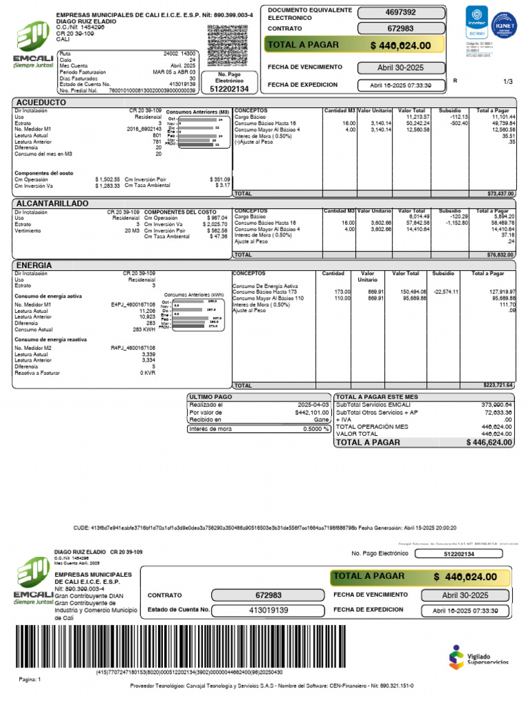 Factura EmCali 11 | PDF | Poder (Física) | Energia electrica