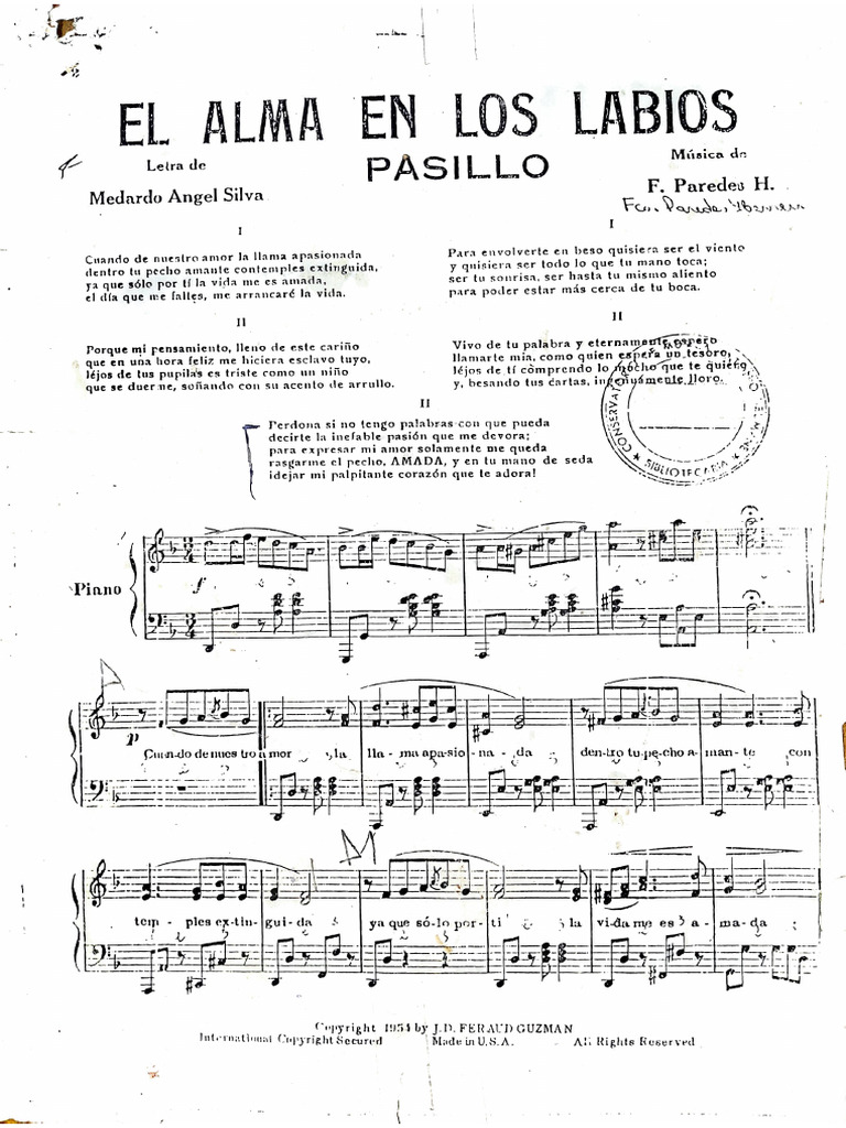 El Alma En Los Labios Pasillo Partitura Piano Pdf