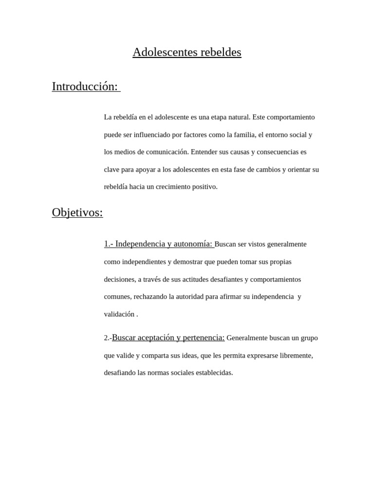 Causas de la Rebeldía Adolescente | PDF