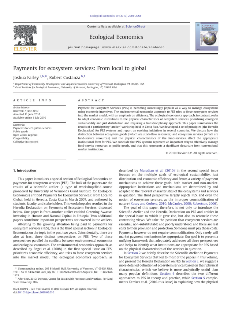 Payments For Ecosystem Services From Local To Global | PDF | Market ...