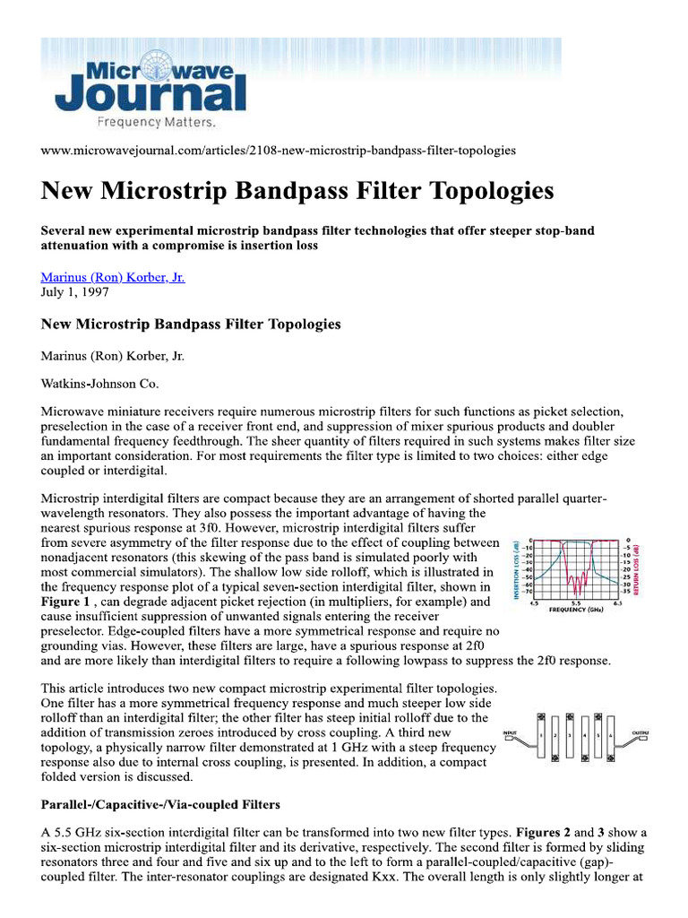 New Microstrip Bandpass Filter Topologies | PDF