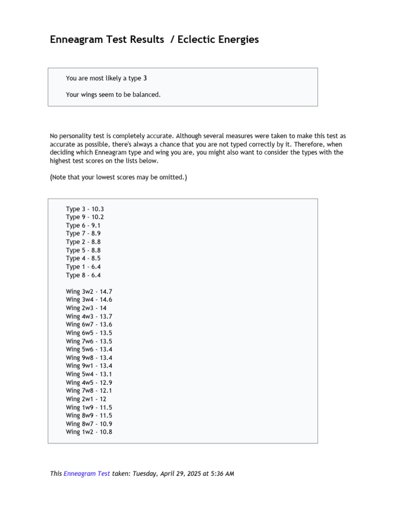 Enneagram Test | PDF