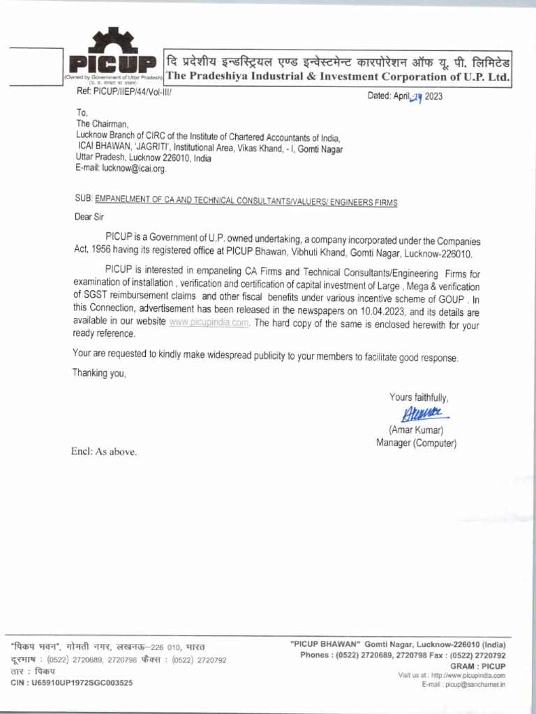 Letter To ICAI Lucknow | PDF