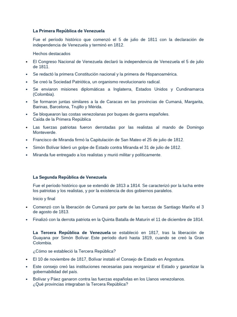La Primera República de Venezuela | PDF | Venezuela | Gobierno